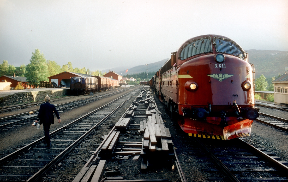 NSB godstog 5793, Trondheim - Bodø, har stoppet i Grong stasjon. Toget ...