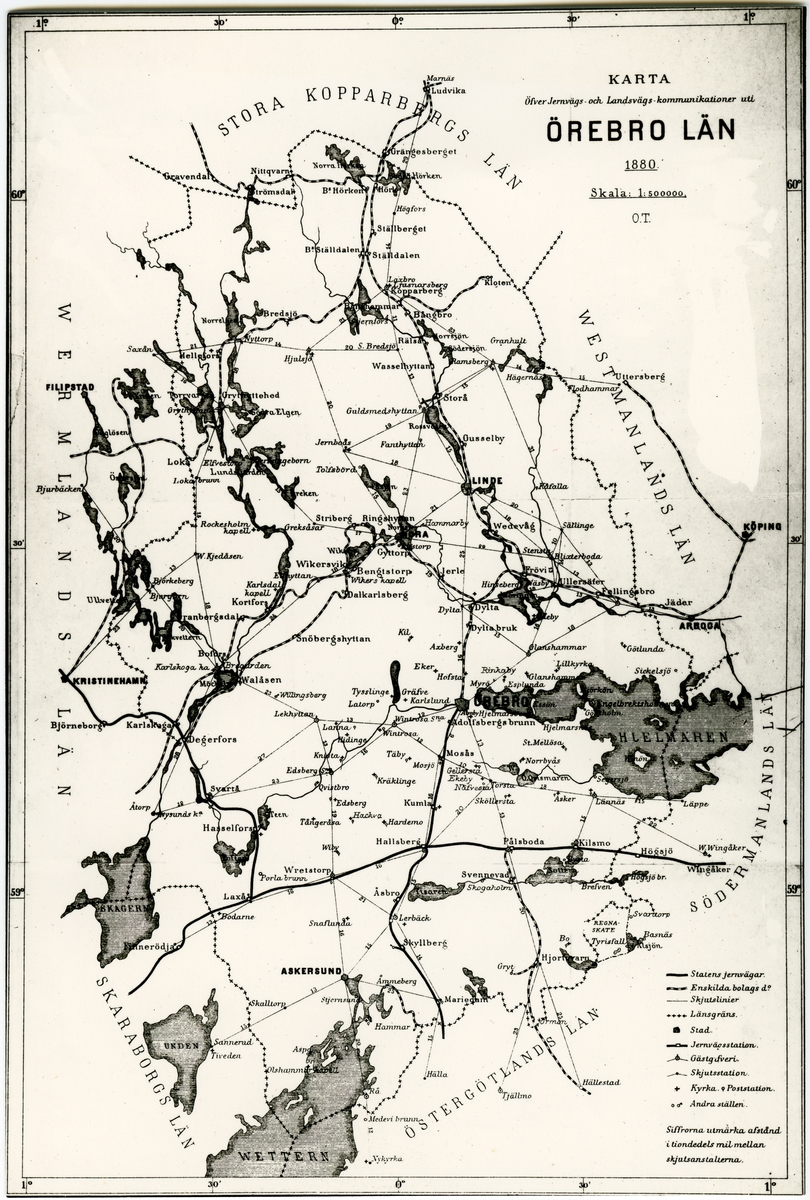 Fotografi av karta över Örebro län 1880. - Järnvägsmuseet / DigitaltMuseum