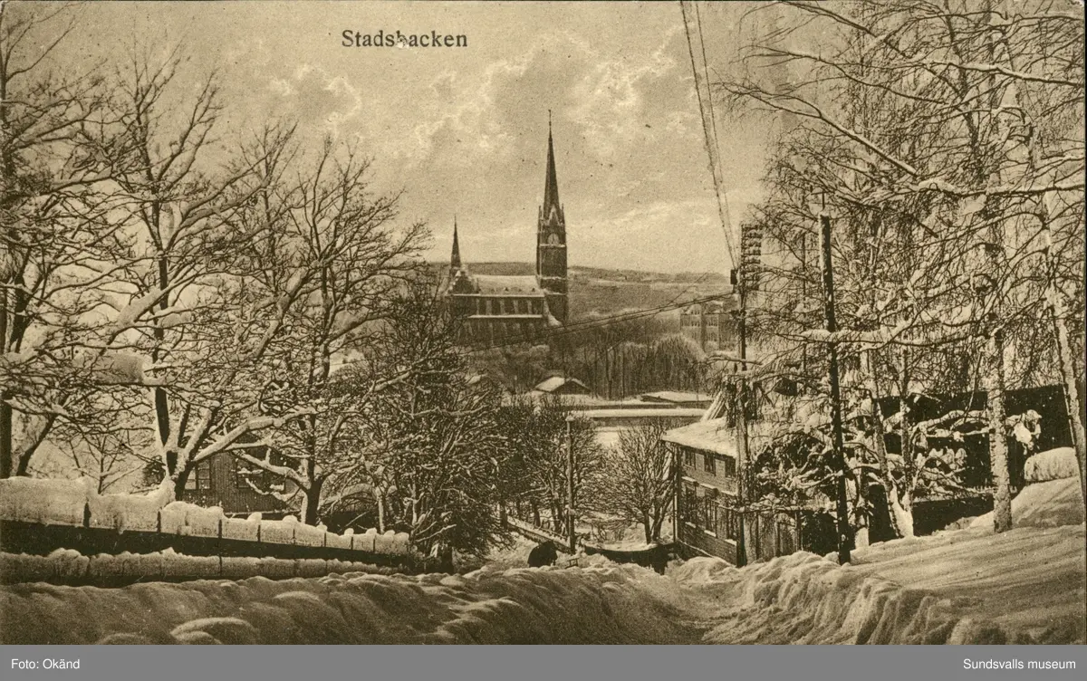 Vykort med vintermotiv över Stadsbacken i Sundsvall. - Sundsvalls ...