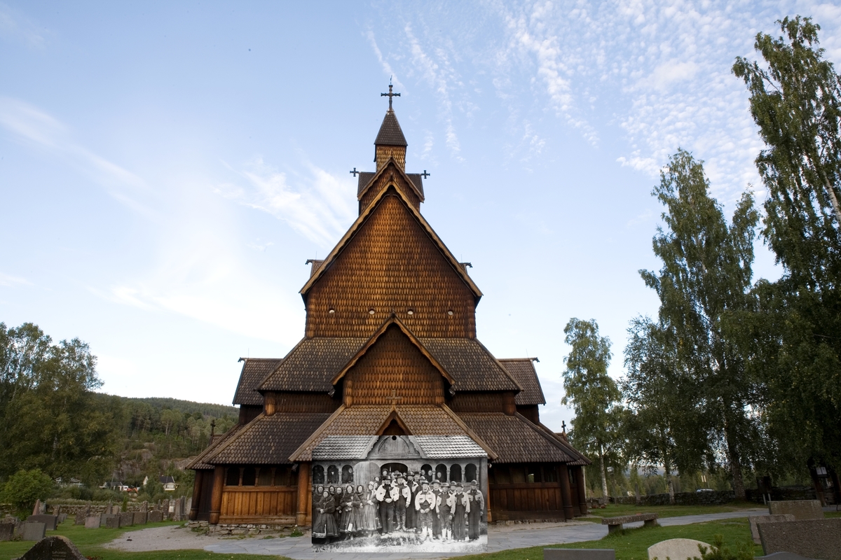Refotografering. Heddal stavkirke ved Notodden, Telemark. Fotografert ...