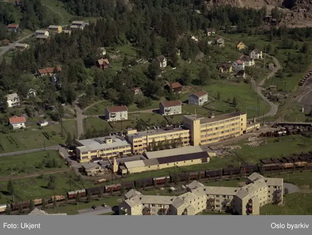 Grorud. Grorud jernvarefabrikk, jernbanen og stjerneblokkene i ...